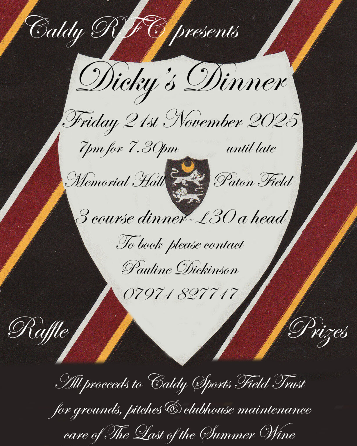 Dicky’s Dinner – Friday 21st November 2025 – Caldy RFC – Championship Rugby